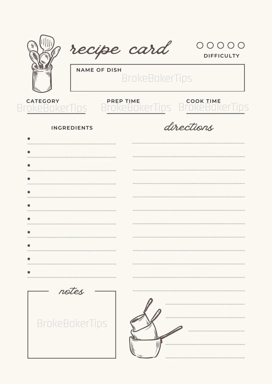 Printable Baking Recipe Card | Minimalist Kawaii Kitchen Template ...
