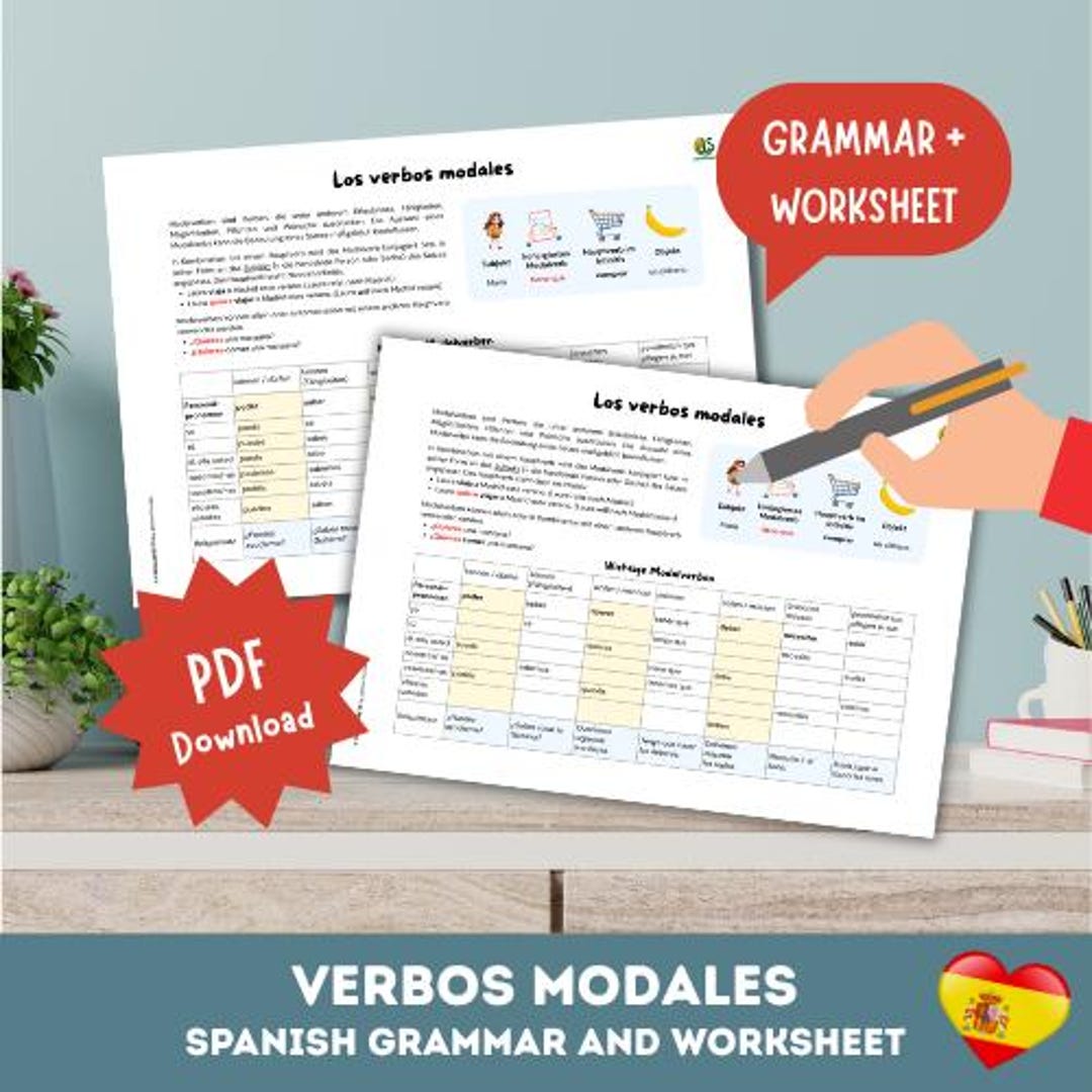 Los Verbs Modales - Spanish Grammar and Worksheet - Etsy