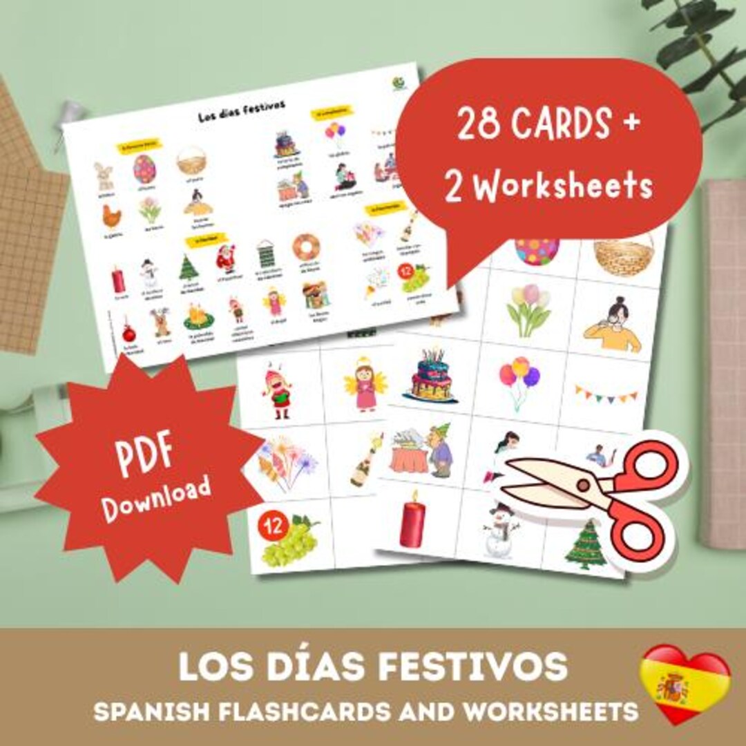 SPANISH Los Días Festivos - 28 Flashcards and 2 Worksheets - Etsy