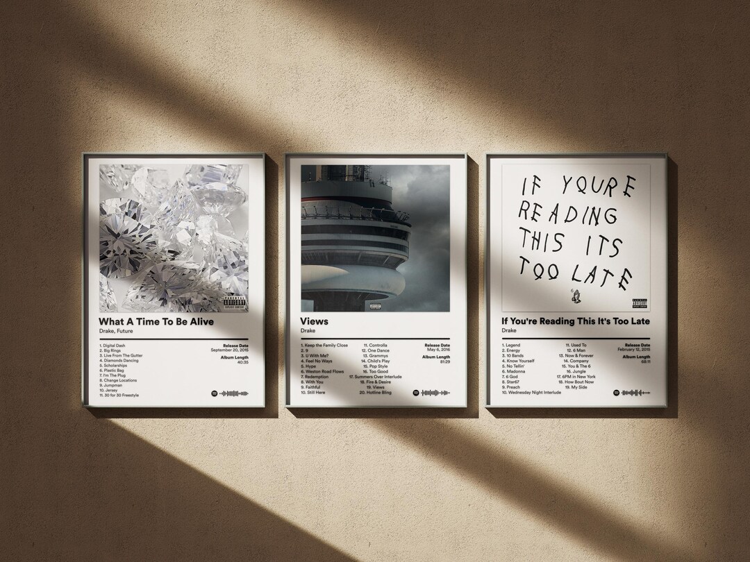 Drake Poster 3 Pack - Minimal Digital Art Prints - Album Cover Wall ...