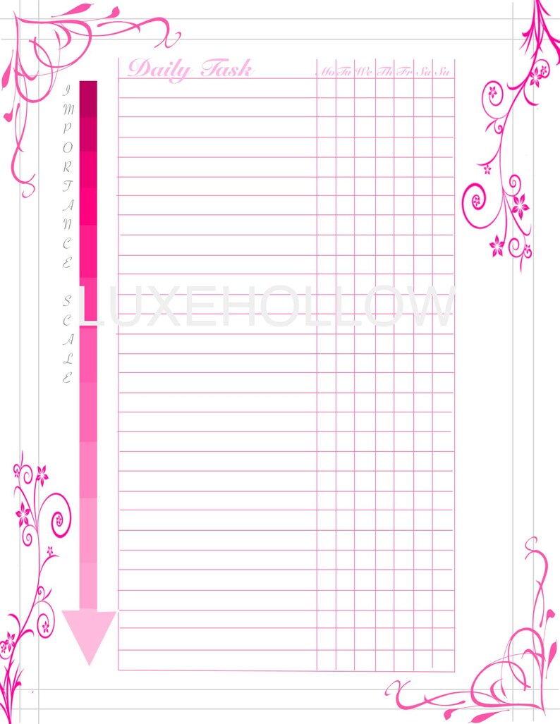Pink Daily Checklist | Printable Checklist | Weekly Checklist | Daily ...