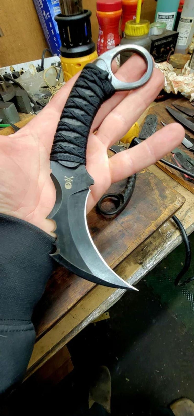 D2 Steel Karambit Knife: Micarta Handle, Leather Sheath - Etsy
