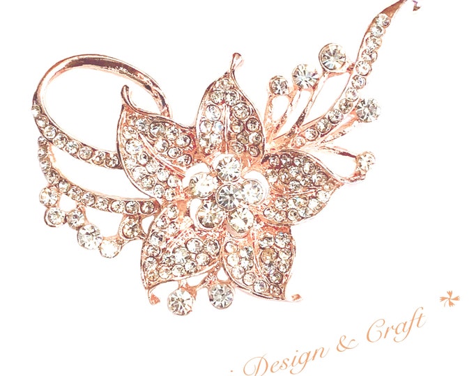 Rose Gold Crystal Brooch, Crystal Rhinestone Brooch, Wedding Brooch ...