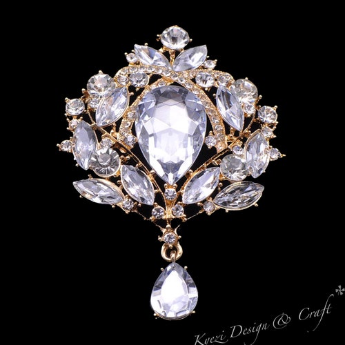 Extra Large Silver Crystal High Quality Rhinestone Drop Brooch - Etsy