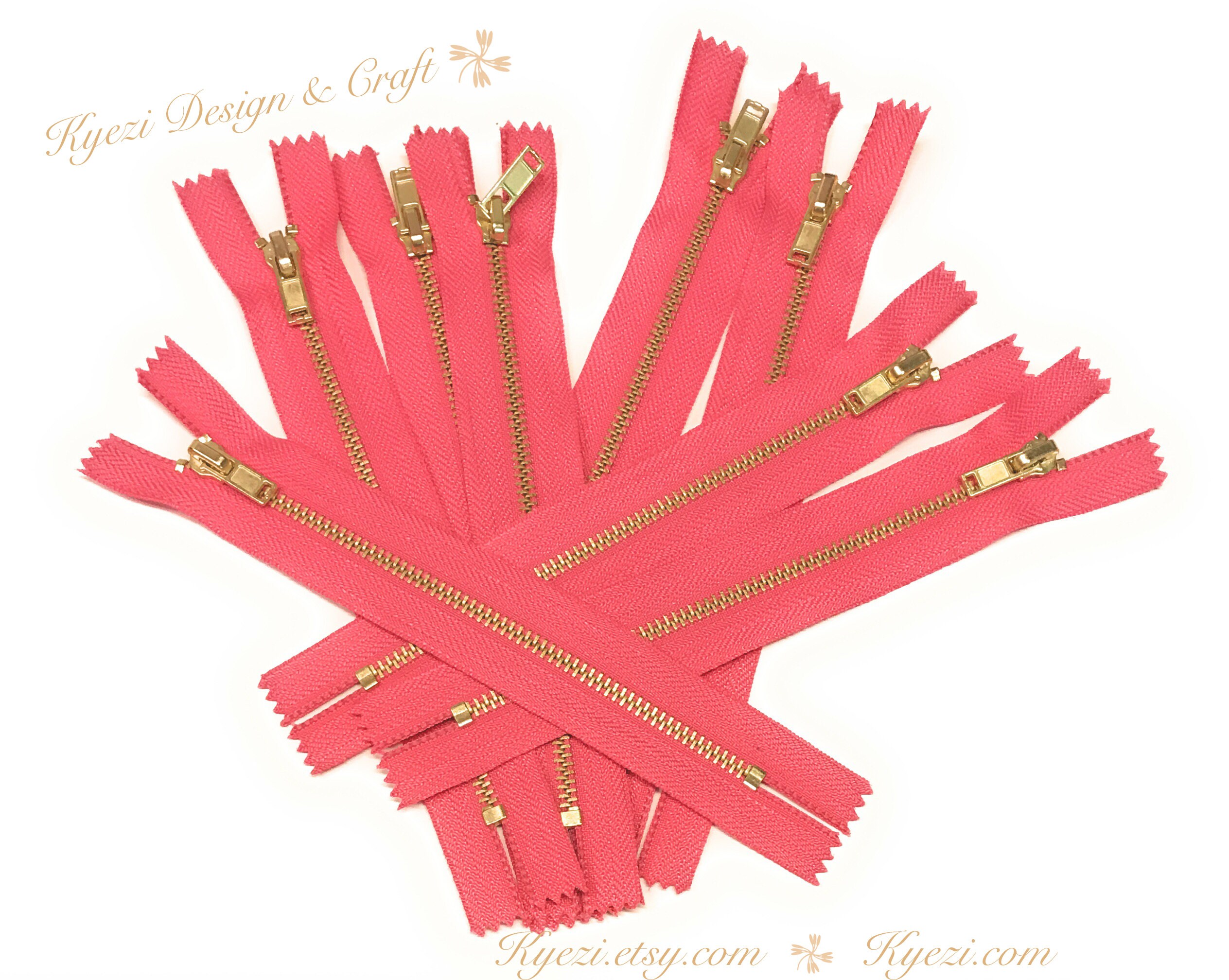 3 to 50 Pcs 10 Inch Hot Pink Tape, Brass Metal Teeth Zippers - U.S ...
