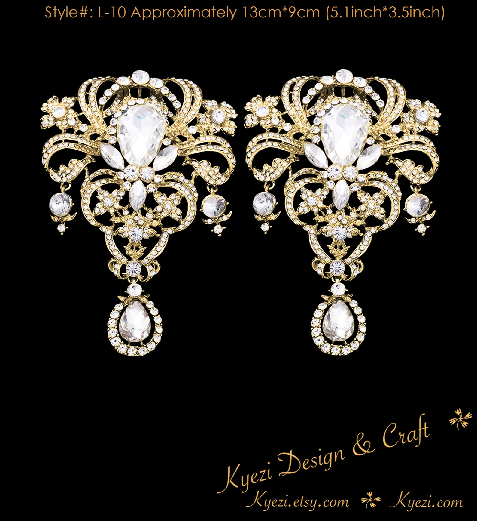 Extra Large Gold Crystal High Quality Rhinestone Drop Brooch - Etsy