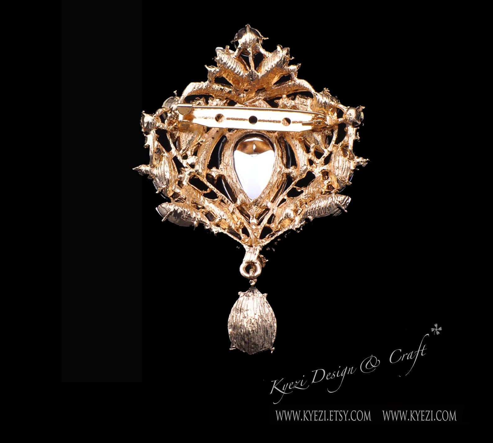 Extra Large Gold Crystal High Quality Rhinestone Drop Brooch Silver Pin ...