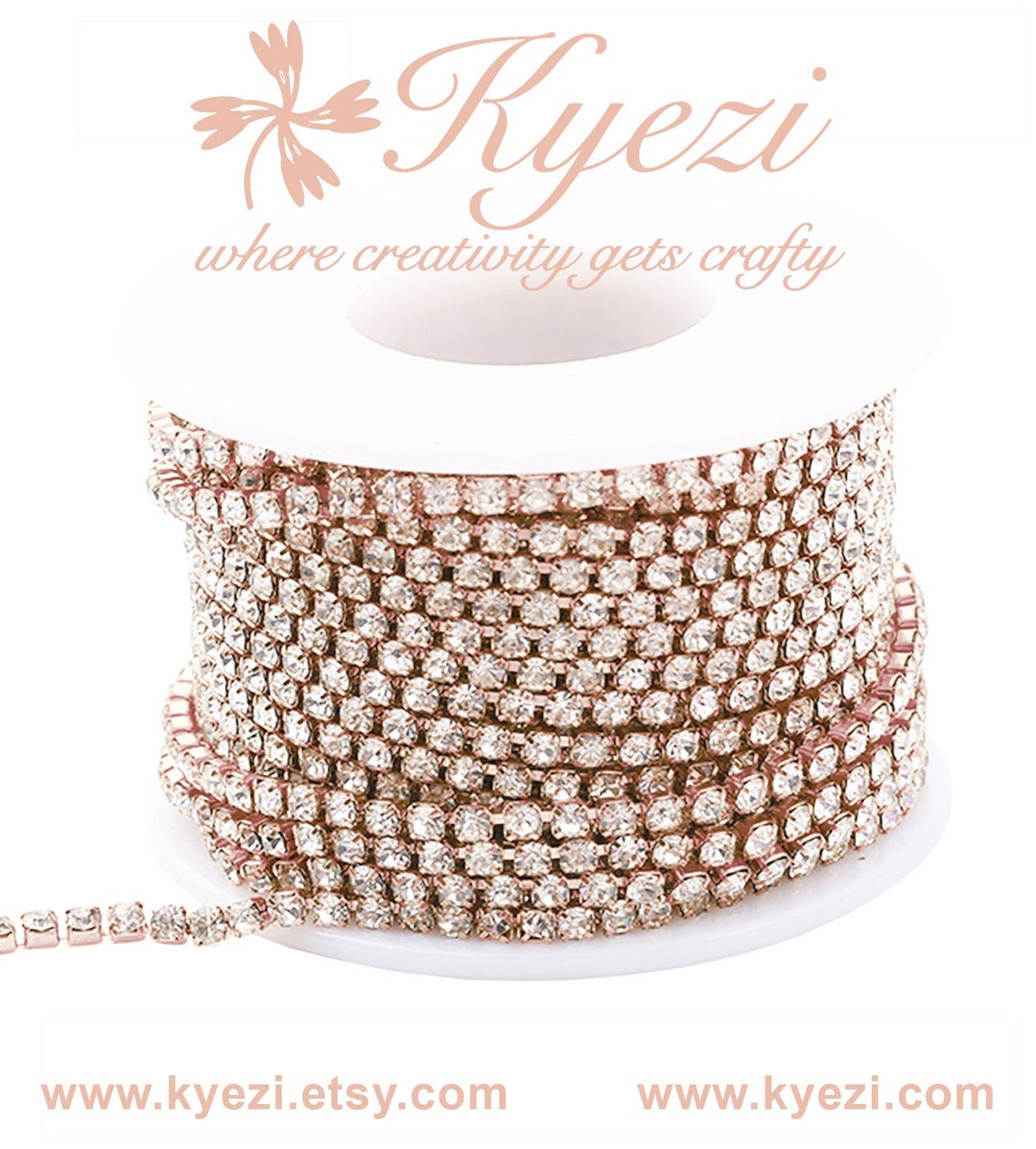 Rose Gold Rhinestone Chain by Yard With Clear Crystal in Rose Gold ...
