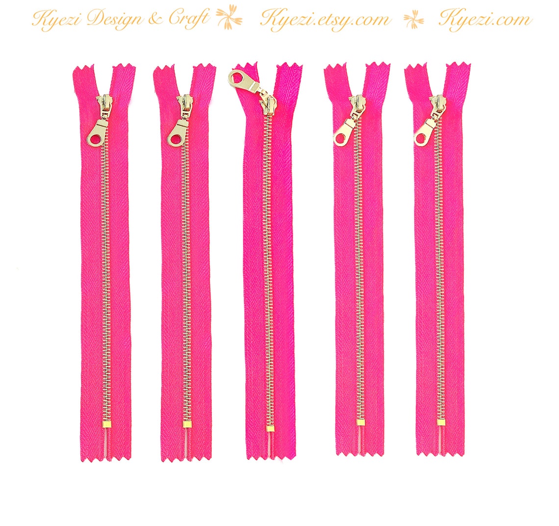 3 5 10 Pcs Hot Pink Gold Donut Pull Brass Metal Teeth Zippers 8 10 12 ...