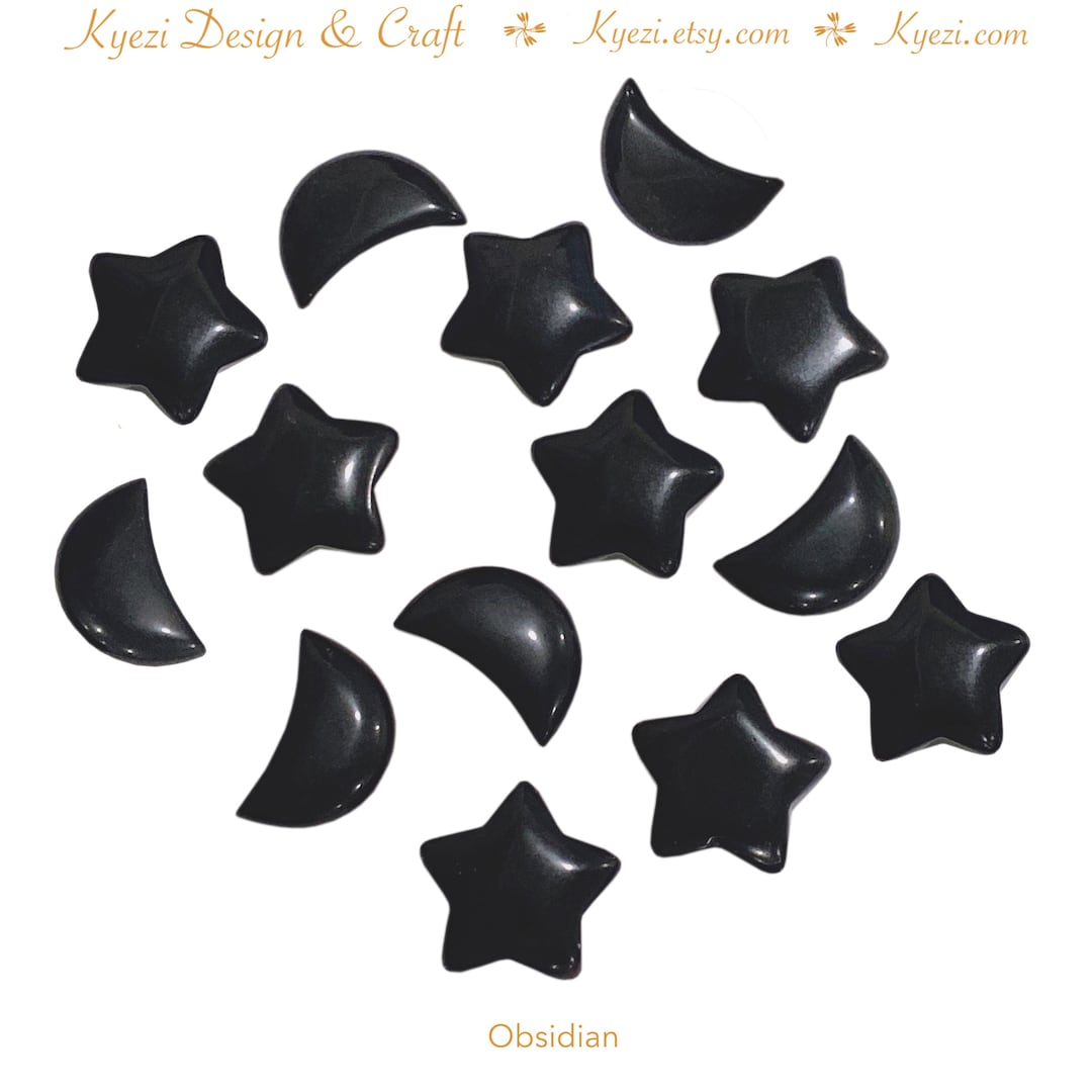 Obsidian Stars / Cresecent Moons Pocket Size Crystal Stone, Natural ...