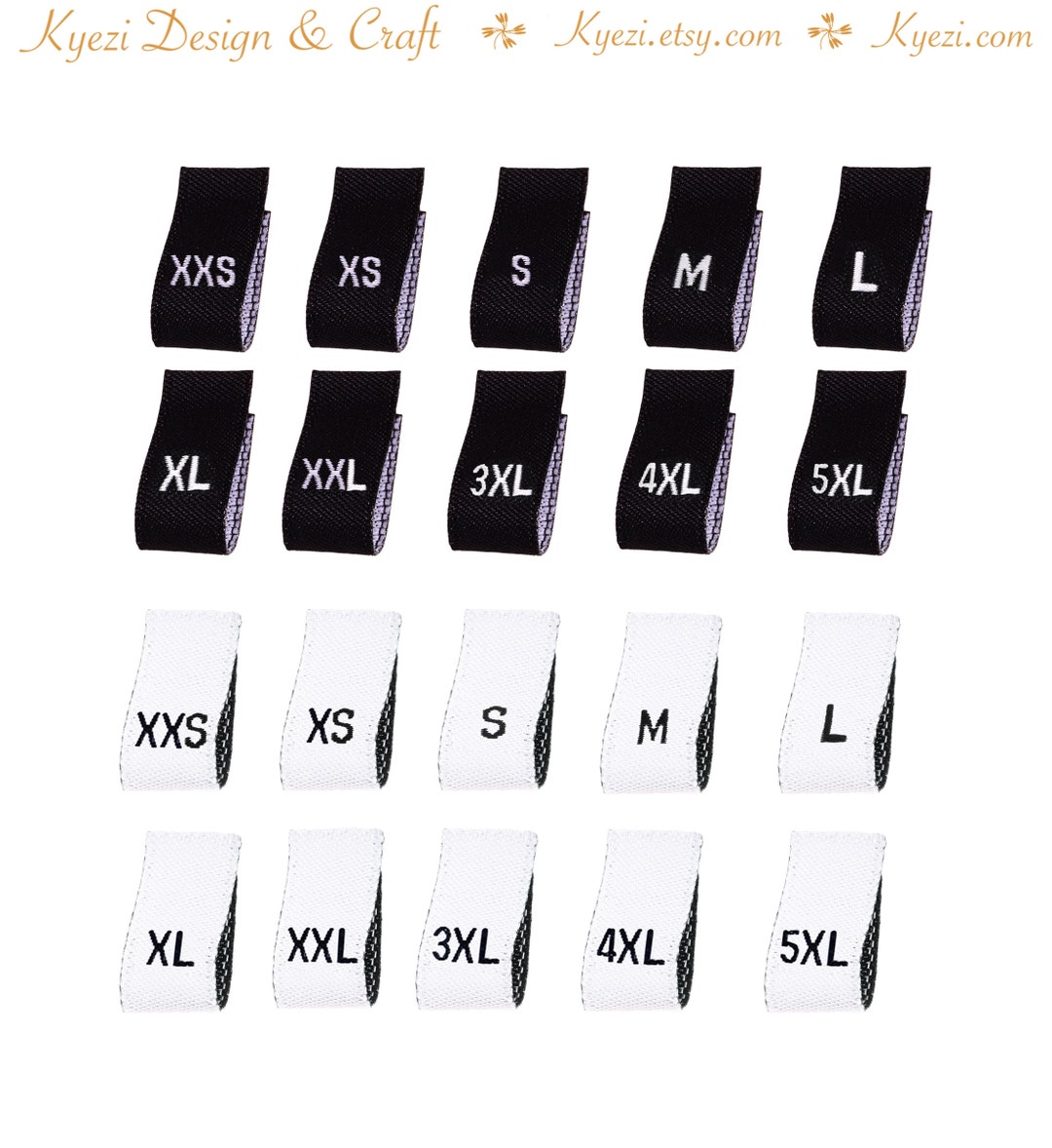 Black / White Woven Size Label Tabs Xxs Xs S M L Xl Xxl 3xl - Etsy