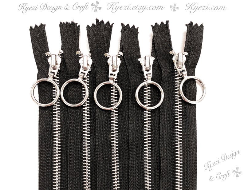 5 10 25 Pcs Black Special Ring Pull Nickel Metal Teeth Zippers, Gauge ...