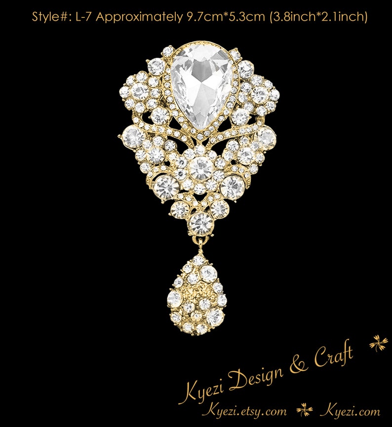 Extra Large Gold Crystal High Quality Rhinestone Drop Brooch - Etsy