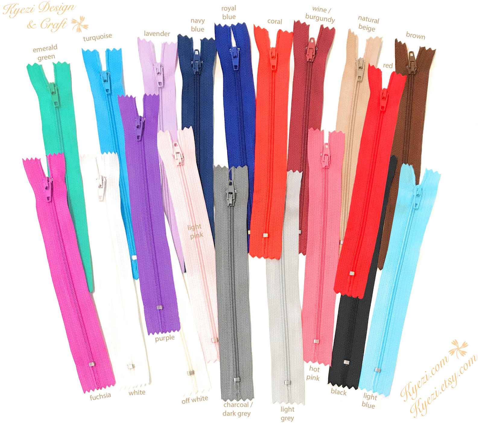 5 10 15 Pcs 8 Inch Nylon Coil Zippers - Pink Blue Brown Burgundy Grey ...