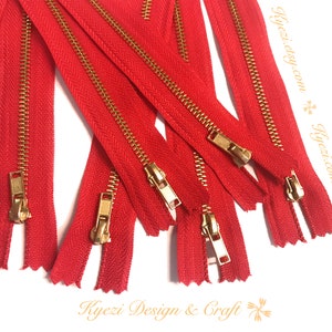 3 to 50 Pcs 8 Inch Red Tape, Brass Metal Teeth Zippers - U.S. SELLER ...