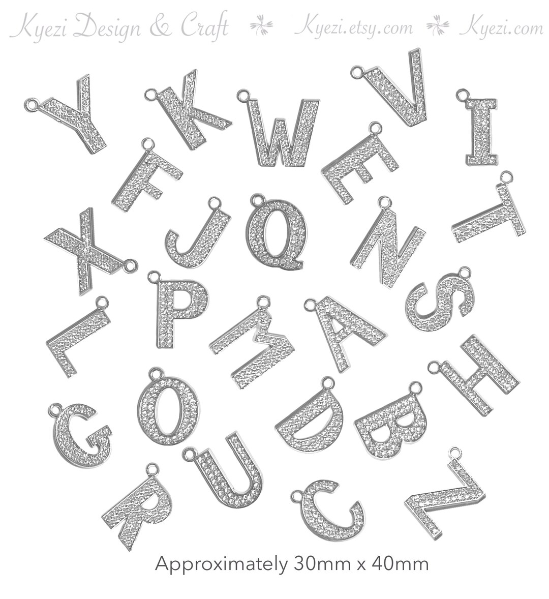 30 X 40mm Large Silver Tone/ White K Alphabet Letter Pendant Charm ...