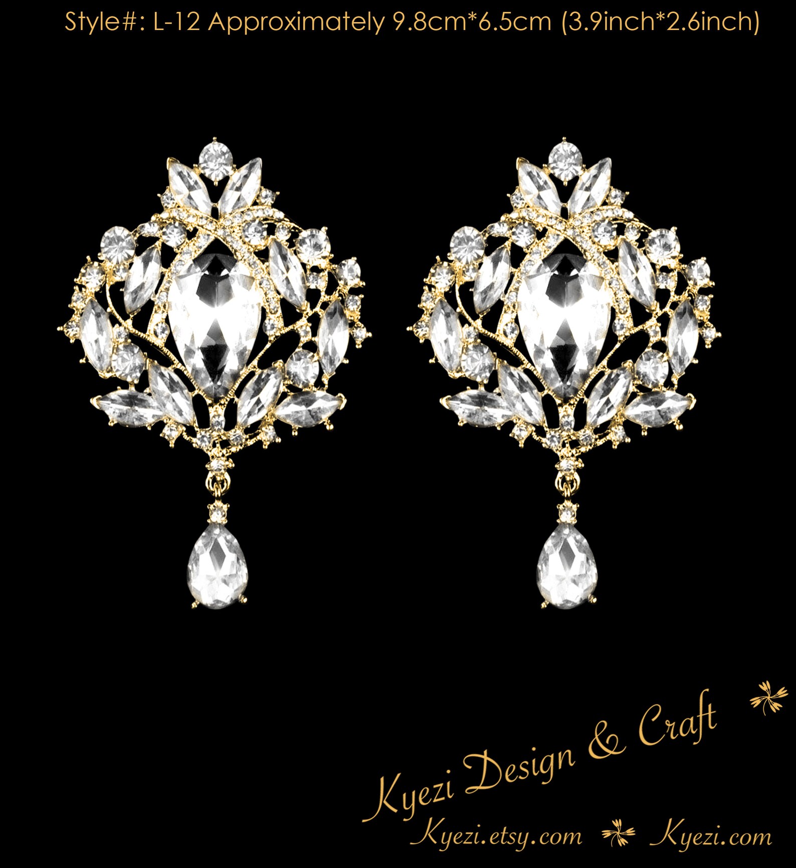 Extra Large Gold Crystal High Quality Rhinestone Drop Brooch | Etsy