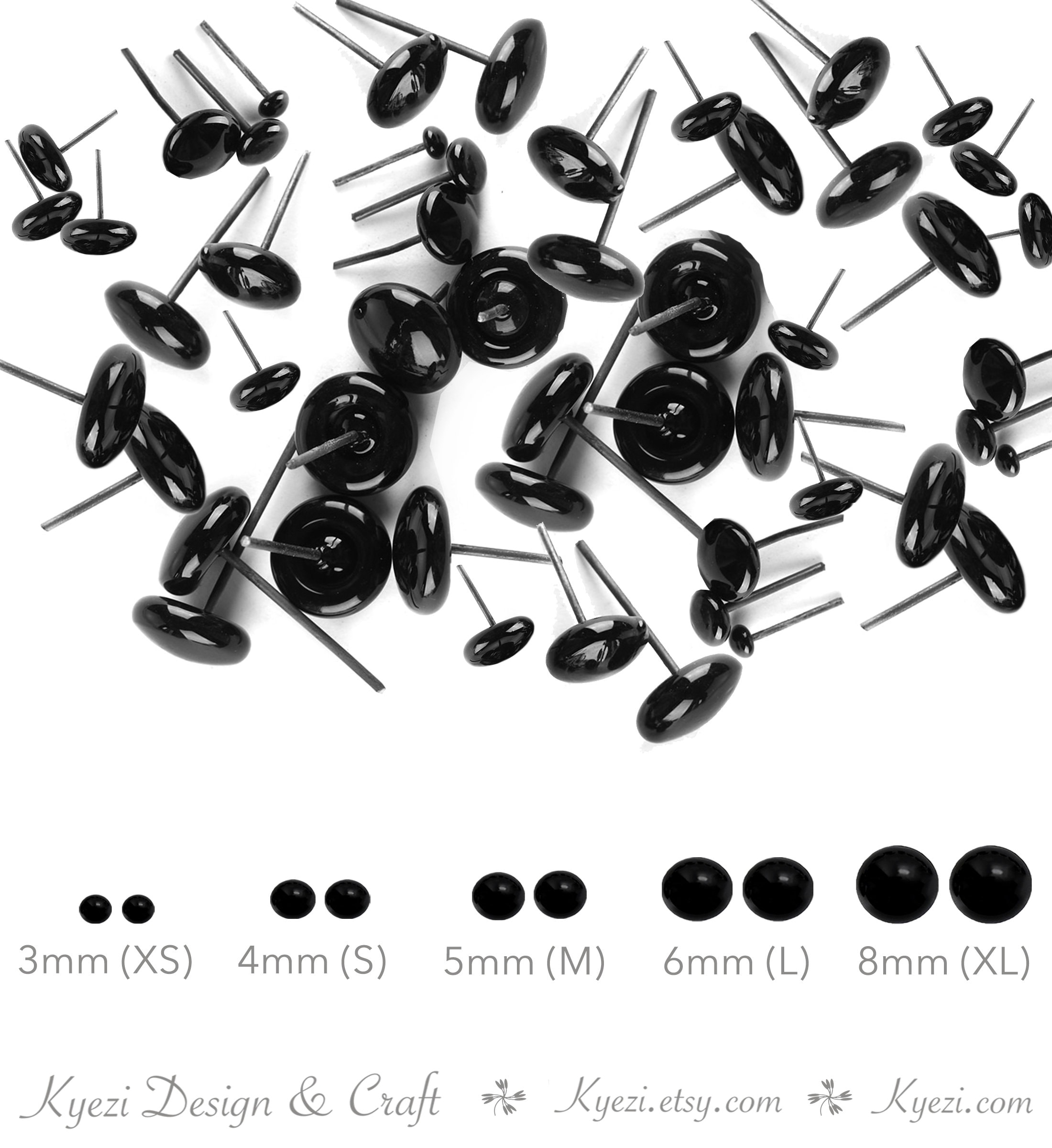 3mm 4mm 5mm 6mm 8mm Black Glass Eyes on Wire Pins - Needle Felting ...