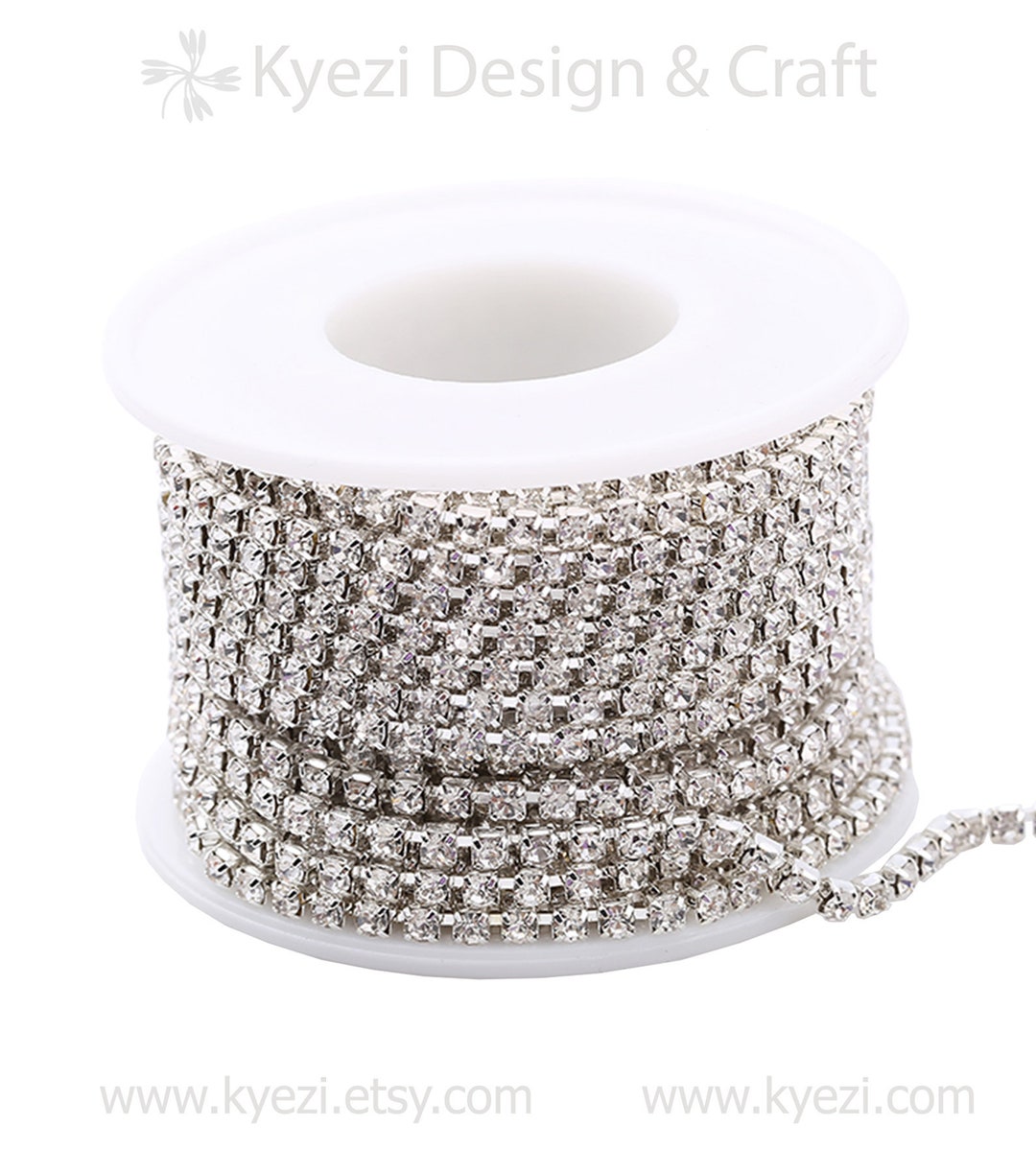 Silver Rhinestone Chain by Yard With Clear Crystal in Silver Setting ...