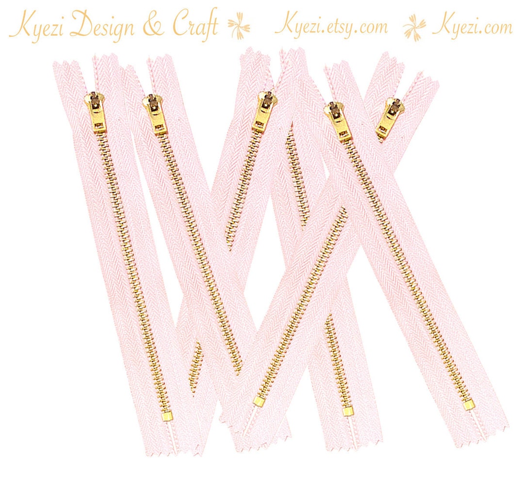 1 5 10 Pcs 10 Inch Light Pink Tape Jeans Zippers #5 Brass Teeth Closed ...