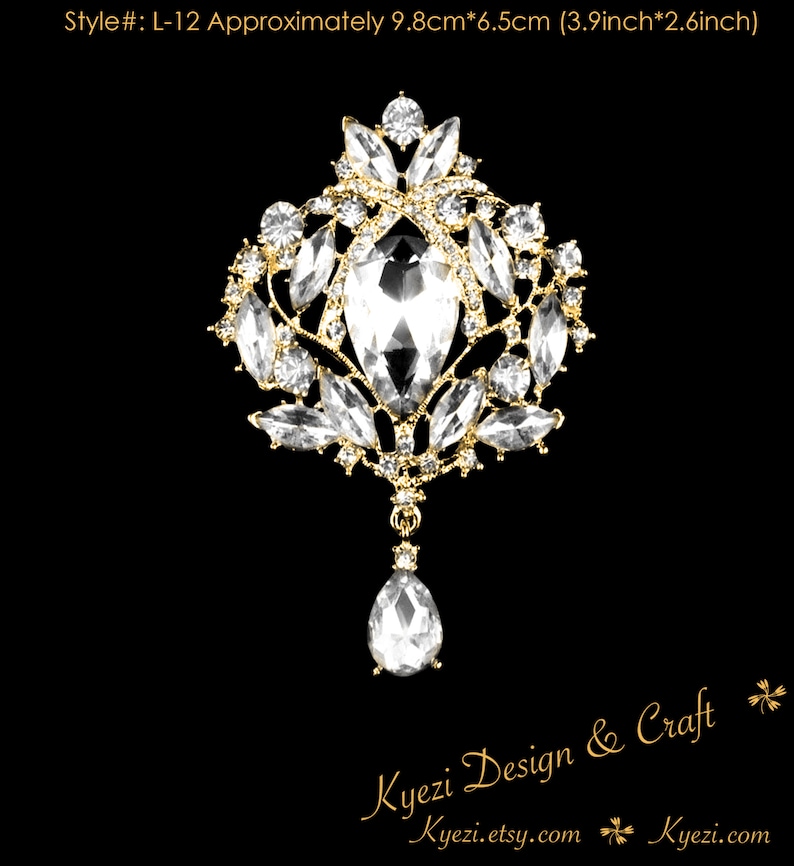 Extra Large Gold Crystal High Quality Rhinestone Drop Brooch | Etsy