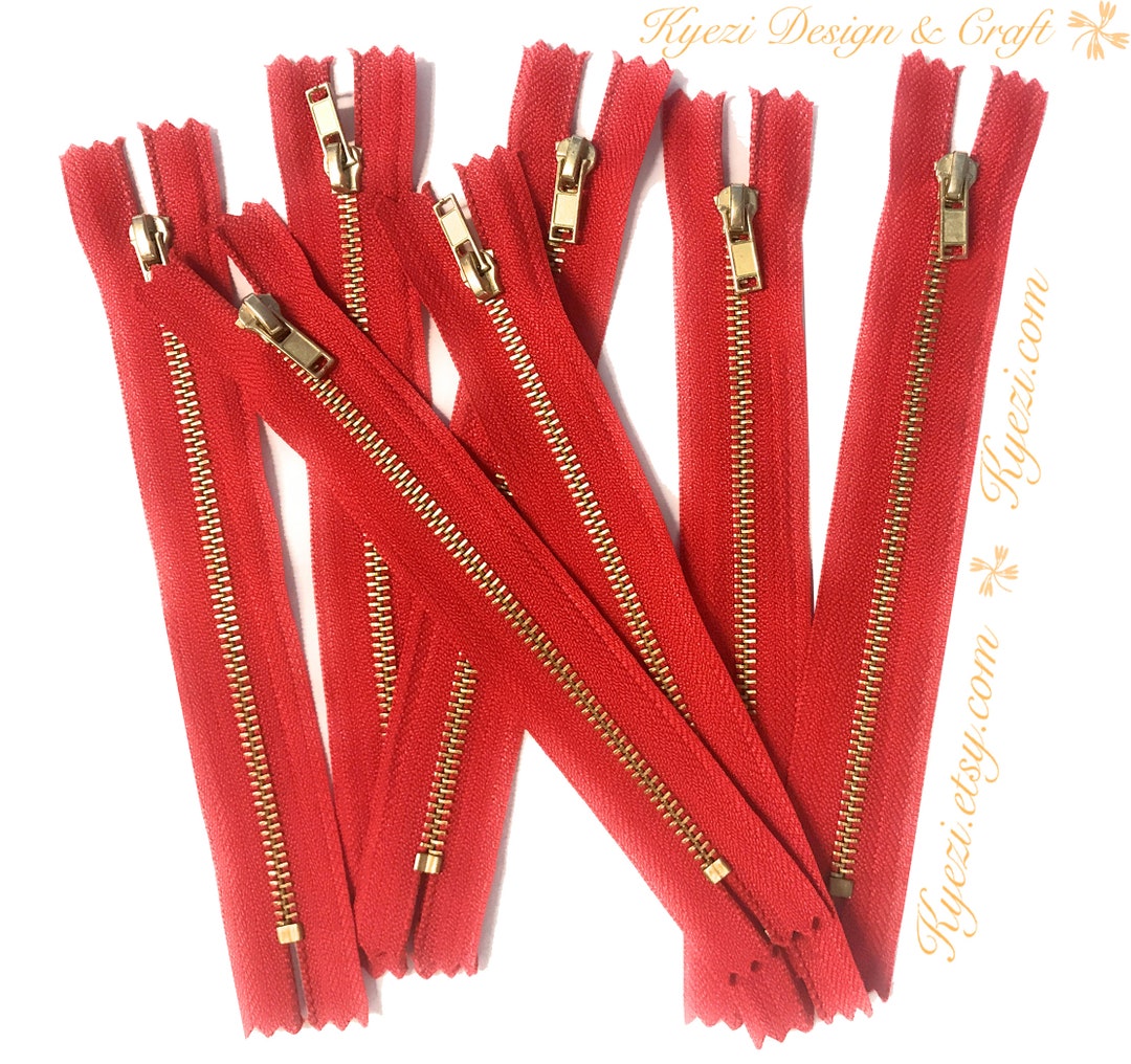 3 to 50 Pcs 8 Inch Red Tape, Brass Metal Teeth Zippers - U.S. SELLER ...