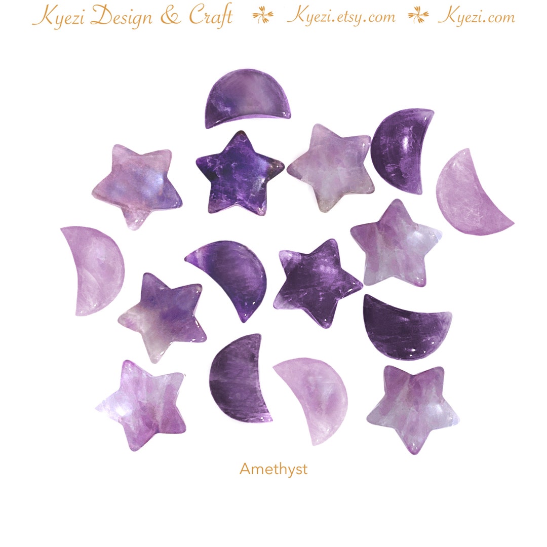 Amethyst Stars / Cresecent Moons Pocket Size Crystal Stone, Natural ...