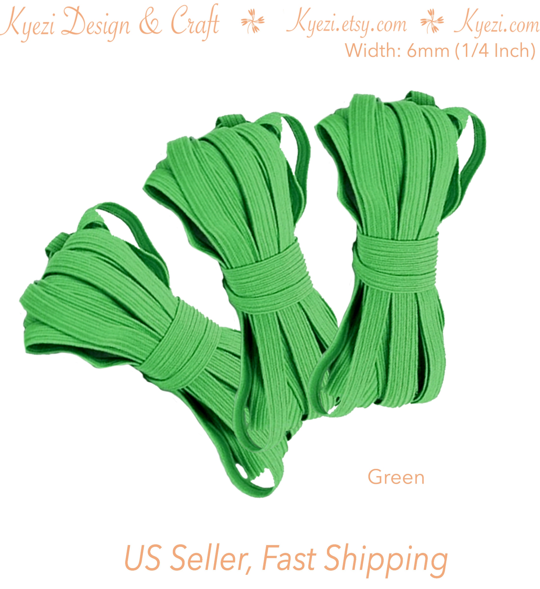 1/4" (6mm) Flat Elastic Band 1 5 10 20 50 100 Yards, Thin Colored ...