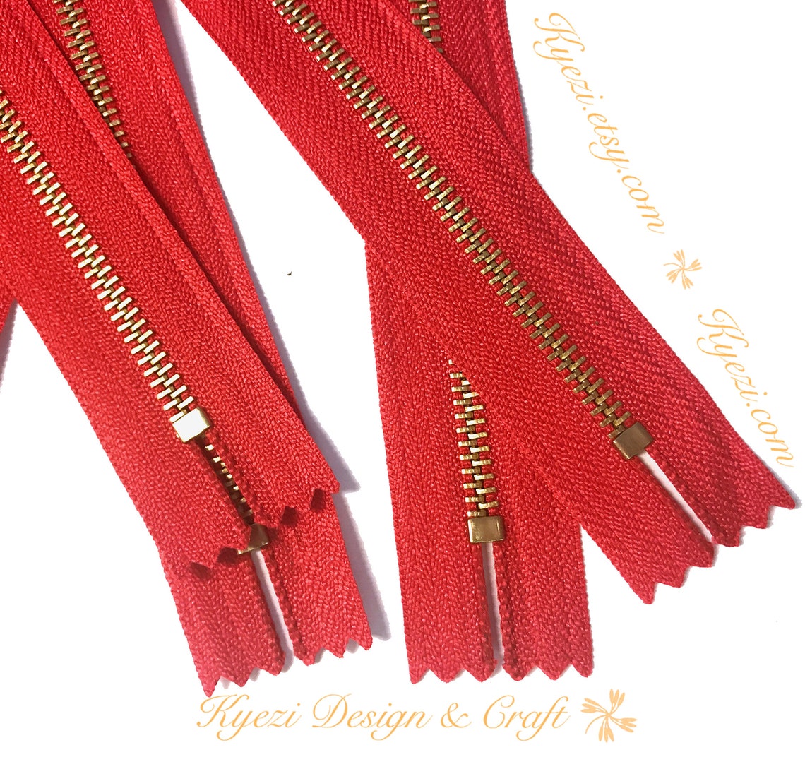 3 to 50 Pcs 4 Inch Red Tape, Brass Metal Teeth Zippers - U.S. SELLER ...