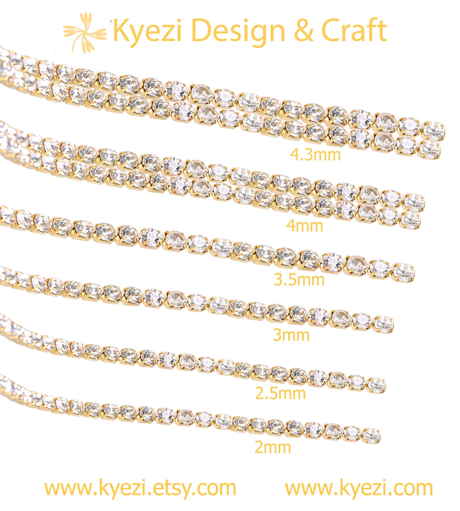 Gold Rhinestone Chain by Yard With Clear Crystal in Gold | Etsy