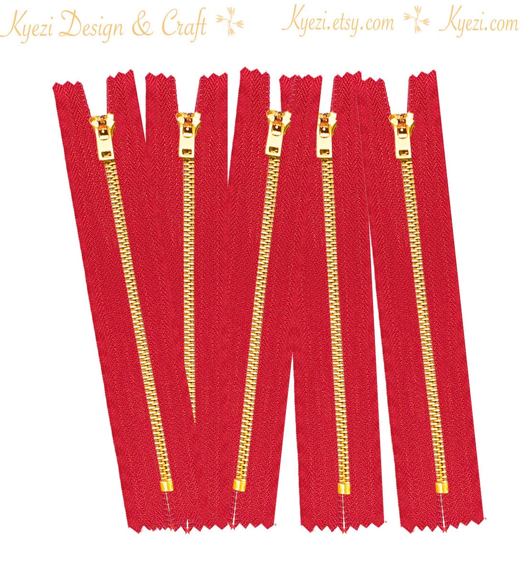 1 5 10 Pcs 5 Inch Red Tape Jeans Zippers #5 Brass Teeth Closed Bottom ...