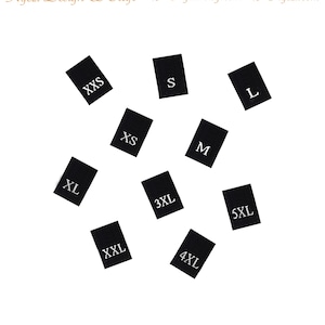 Black / White Woven Size Label Tabs Xxs Xs S M L Xl Xxl 3xl 4xl 5xl ...