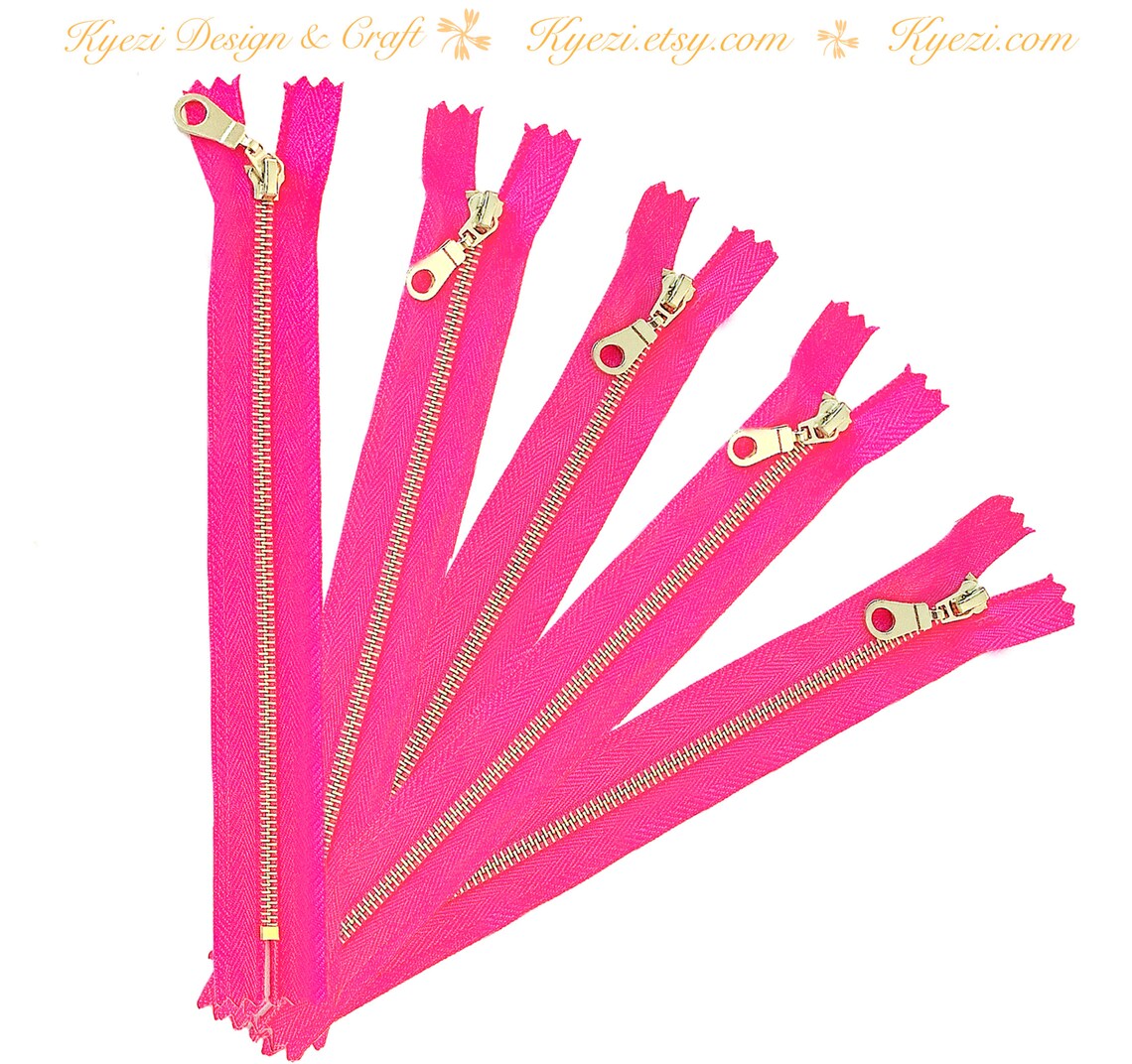 3 5 10 Pcs Hot Pink Gold Donut Pull Brass Metal Teeth Zippers 8 10 12 ...
