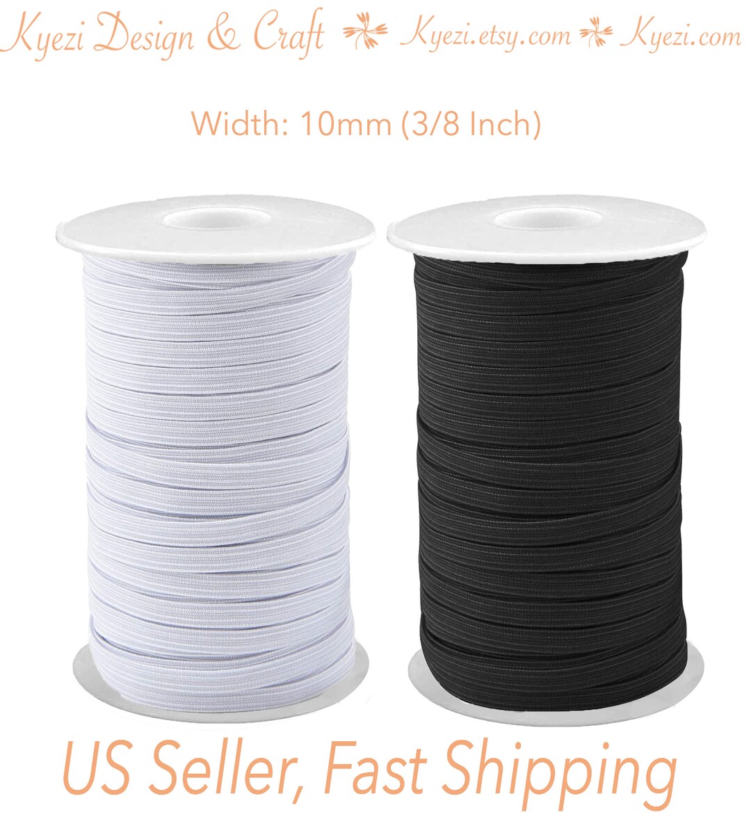 3/8 Inch 10mm Flat Braided Elastic Band Black / White 1 5 10 20 50 100 ...
