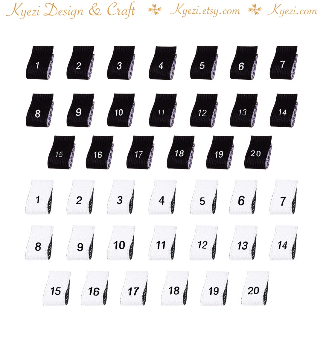 Black / White Woven Size Label Tabs Womens Woven Labels Cut and Loop ...