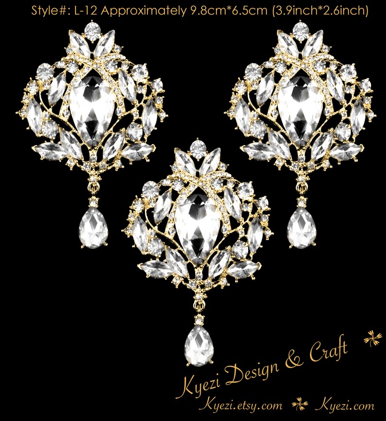 Extra Large Gold Crystal High Quality Rhinestone Drop Brooch Silver Pin ...