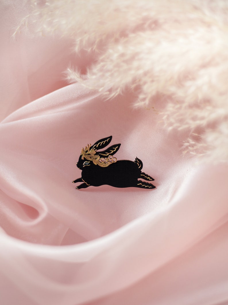 Rabbit Brooch Gardenia Handmade Handpainted Wood Jewelry - Etsy