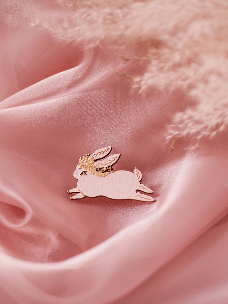 Rabbit Brooch Gardenia Handmade Handpainted Wood Jewelry - Etsy