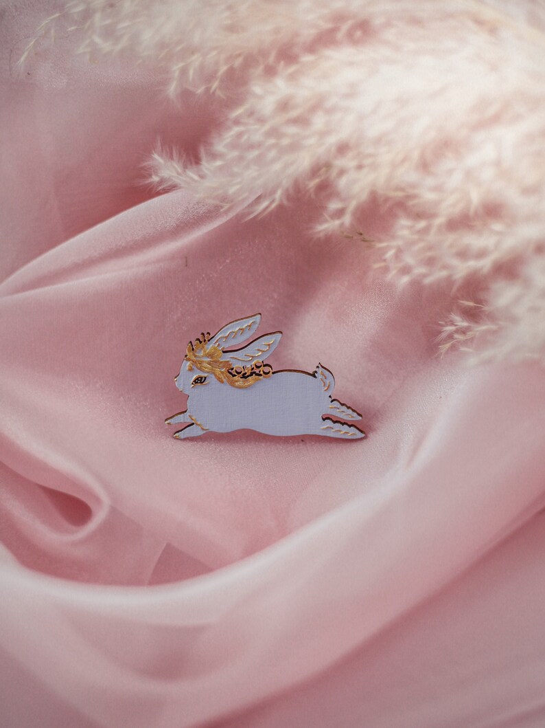 Rabbit Brooch Gardenia Handmade Handpainted Wood Jewelry - Etsy