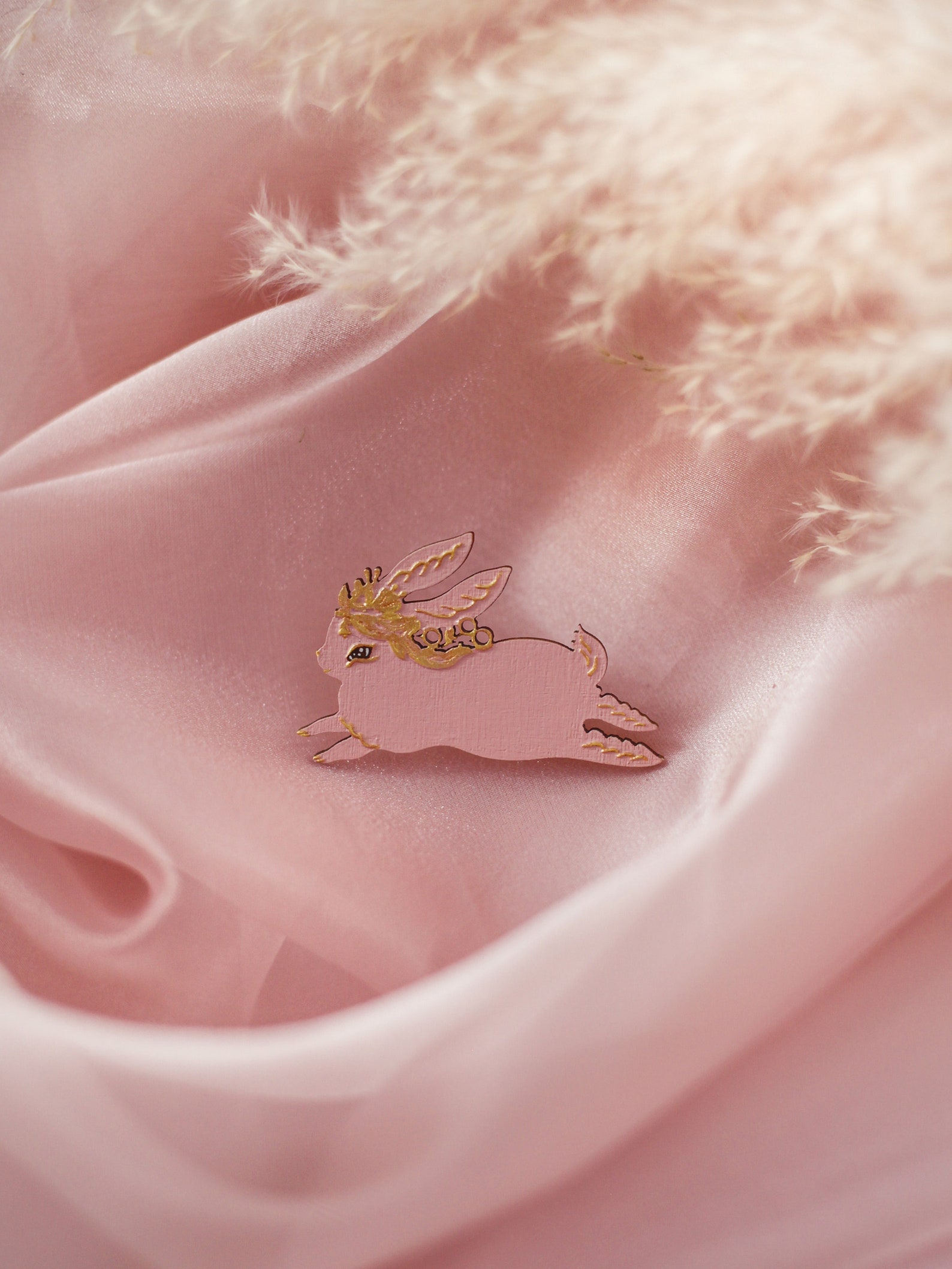 Rabbit Brooch Gardenia Handmade Handpainted Wood Jewelry - Etsy