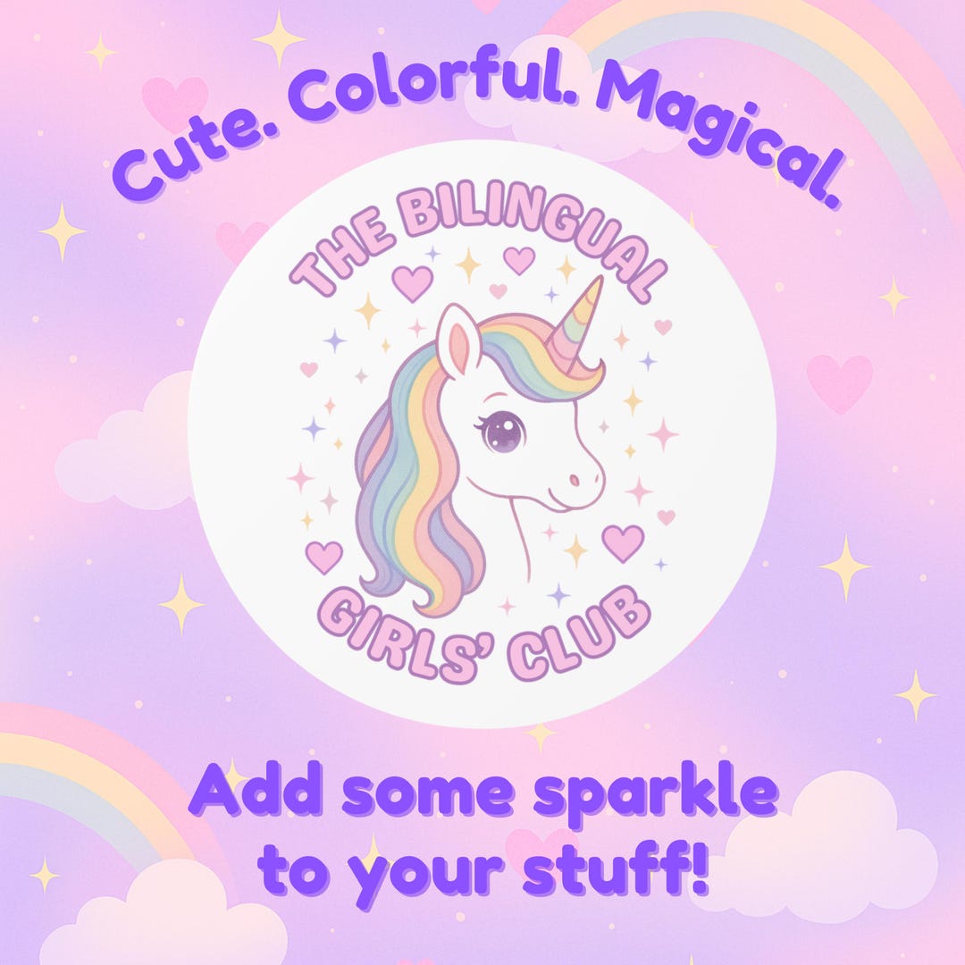 Bilingual Girls Club Unicorn Sticker Round Pastel Rainbow Vinyl Sticker ...