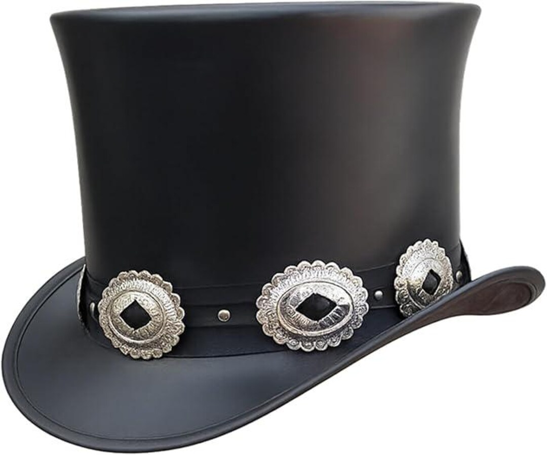 Men & Women Leather Classic Hat Rocker Style Conchos Band American Top ...