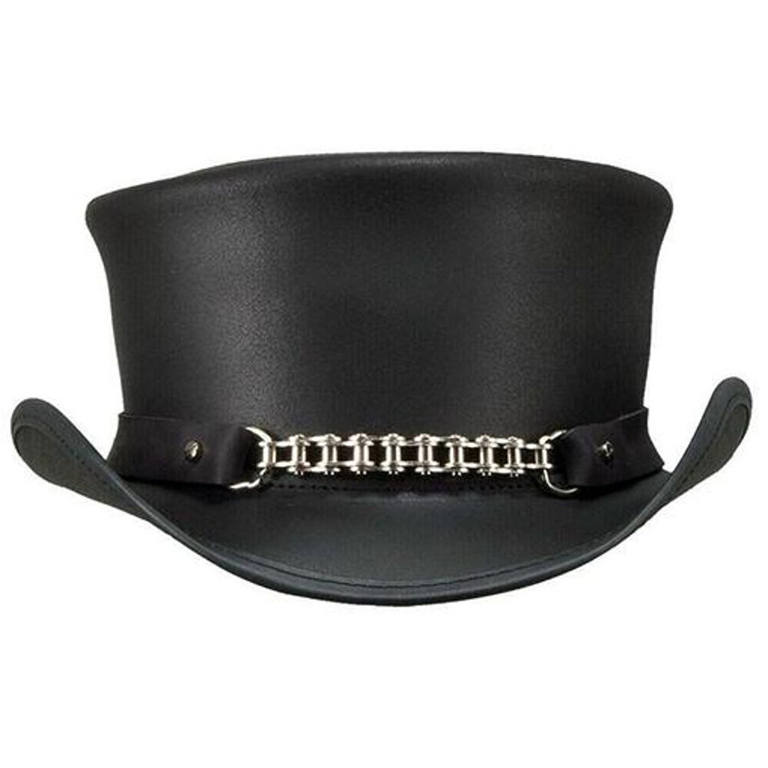 American Western Top Hat High Quality Leather Hat With Chrome Chain - Etsy