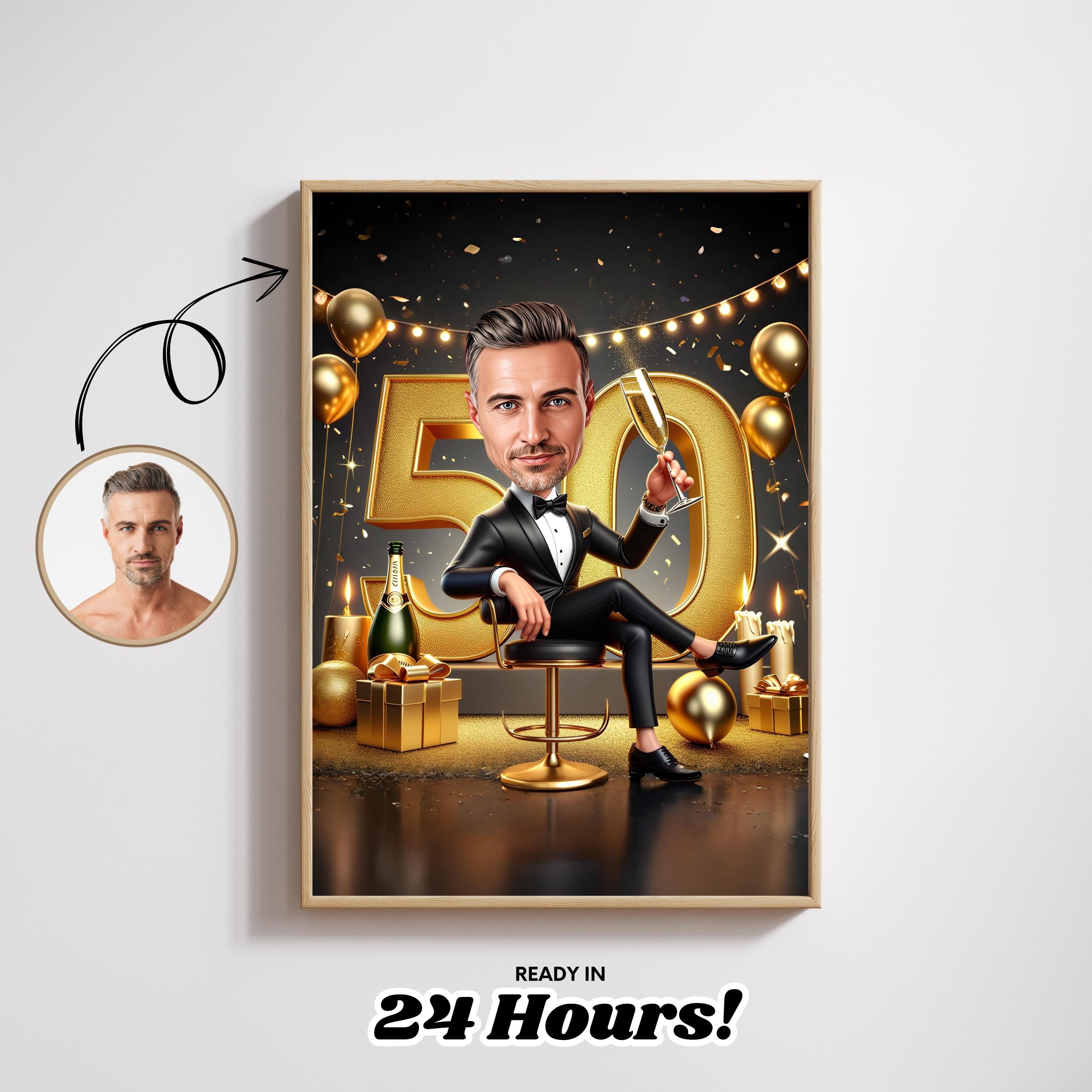 Custom 50th Man Cartoon Portrait, 50th Caricature, 50th Birthday ...
