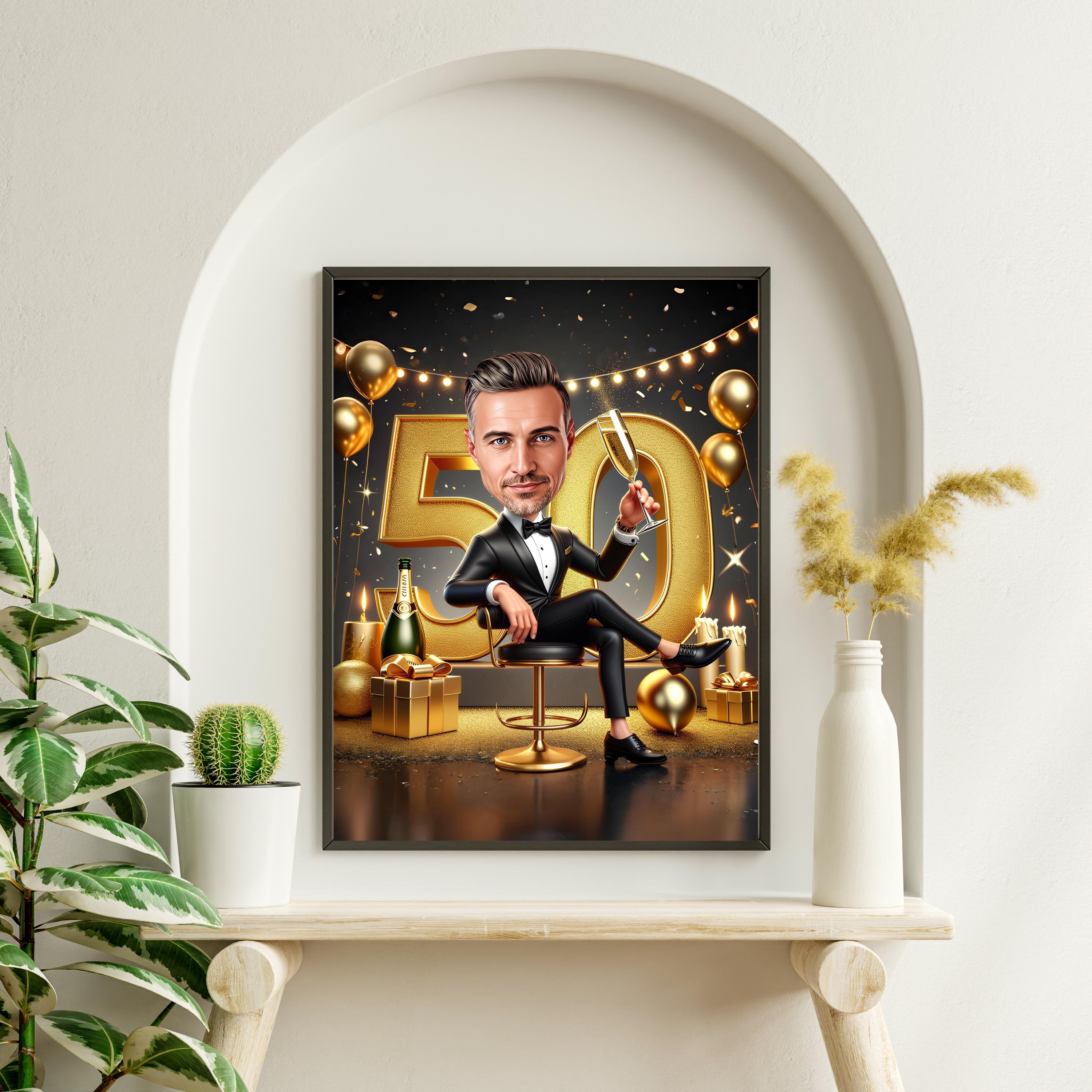 Custom 50th Man Cartoon Portrait, 50th Caricature, 50th Birthday ...
