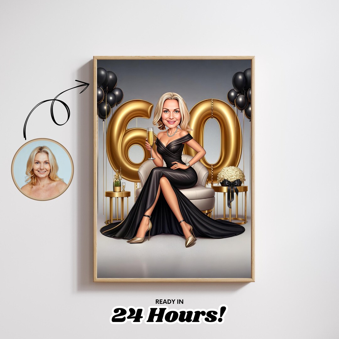 Custom 60th Woman Cartoon Portrait, 60thcaricature, 60thbirthday ...