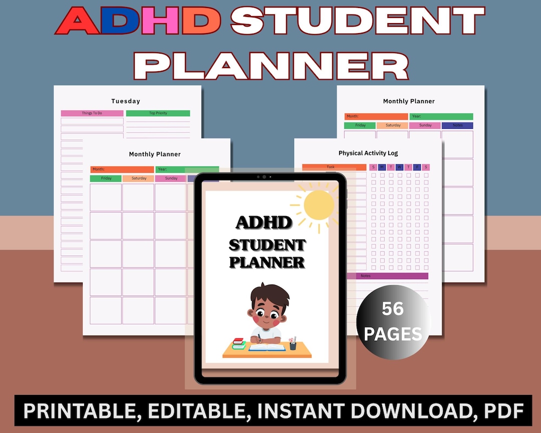 ADHD Student Planner Printable PDF – Focus & Homework Organizer ...