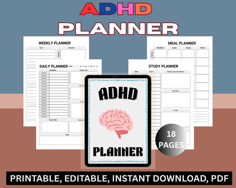 Adhd Planner Printable Focus Routine Time Management Organizer Pdf