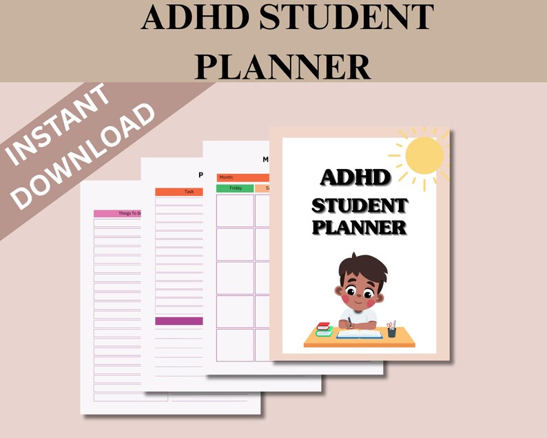 ADHD Student Planner Printable PDF – Focus & Homework Organizer ...