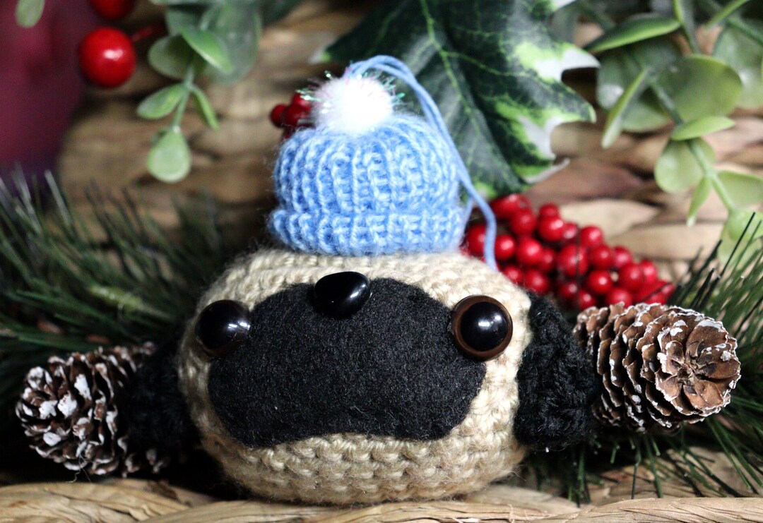 Koby the Pom Pom Hat Wearing Christmas Pug Ornament Your Choice of Hat ...